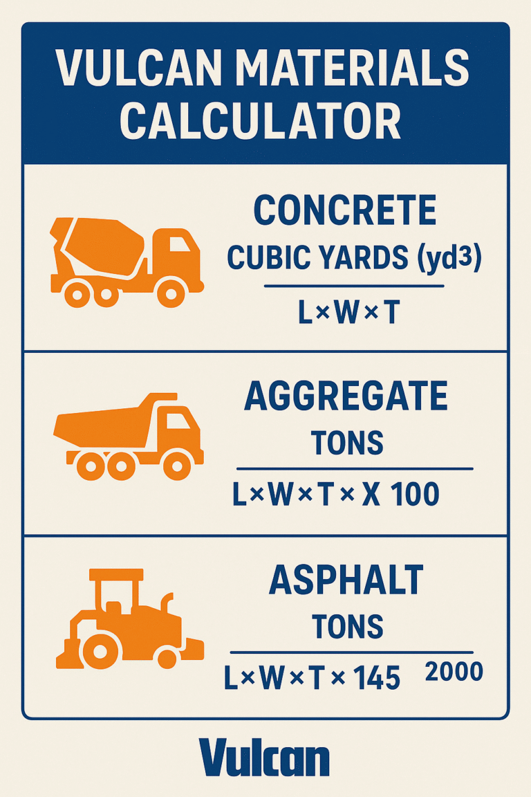 Free Vulcan Material Calculator Online - Construction Calculators